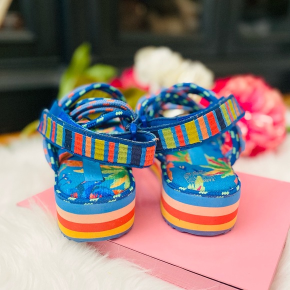 FARM Rio | Shoes | New Farm Rio Blue Macaw Platform Sandals | Poshmark